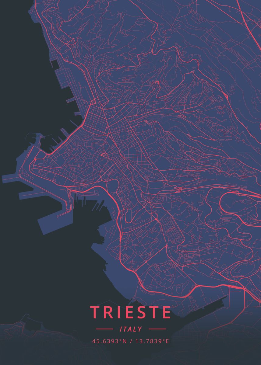 'Trieste Italy' Poster, picture, metal print, paint by Designer Map Art ...