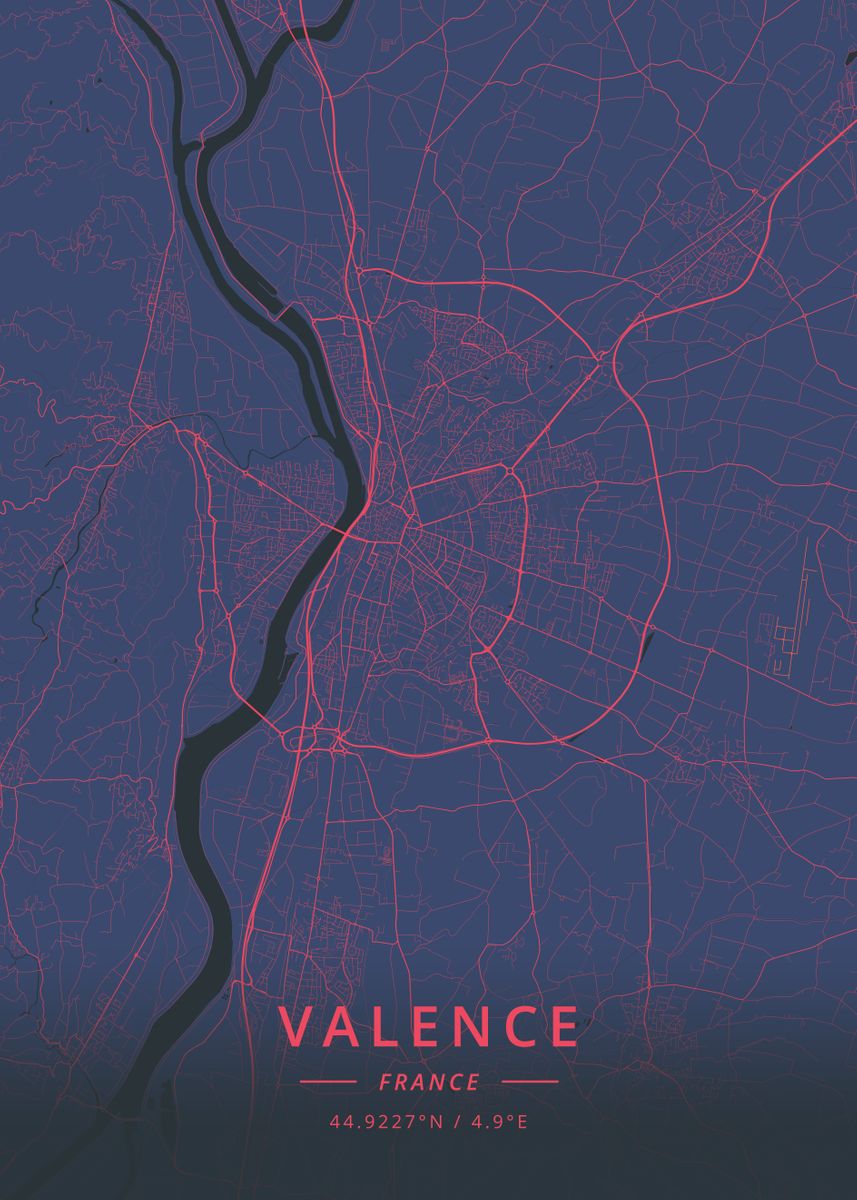 'Valence France' Poster, picture, metal print, paint by Designer Map ...