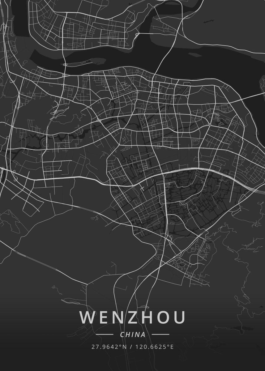 'Wenzhou China' Poster, picture, metal print, paint by Designer Map Art ...