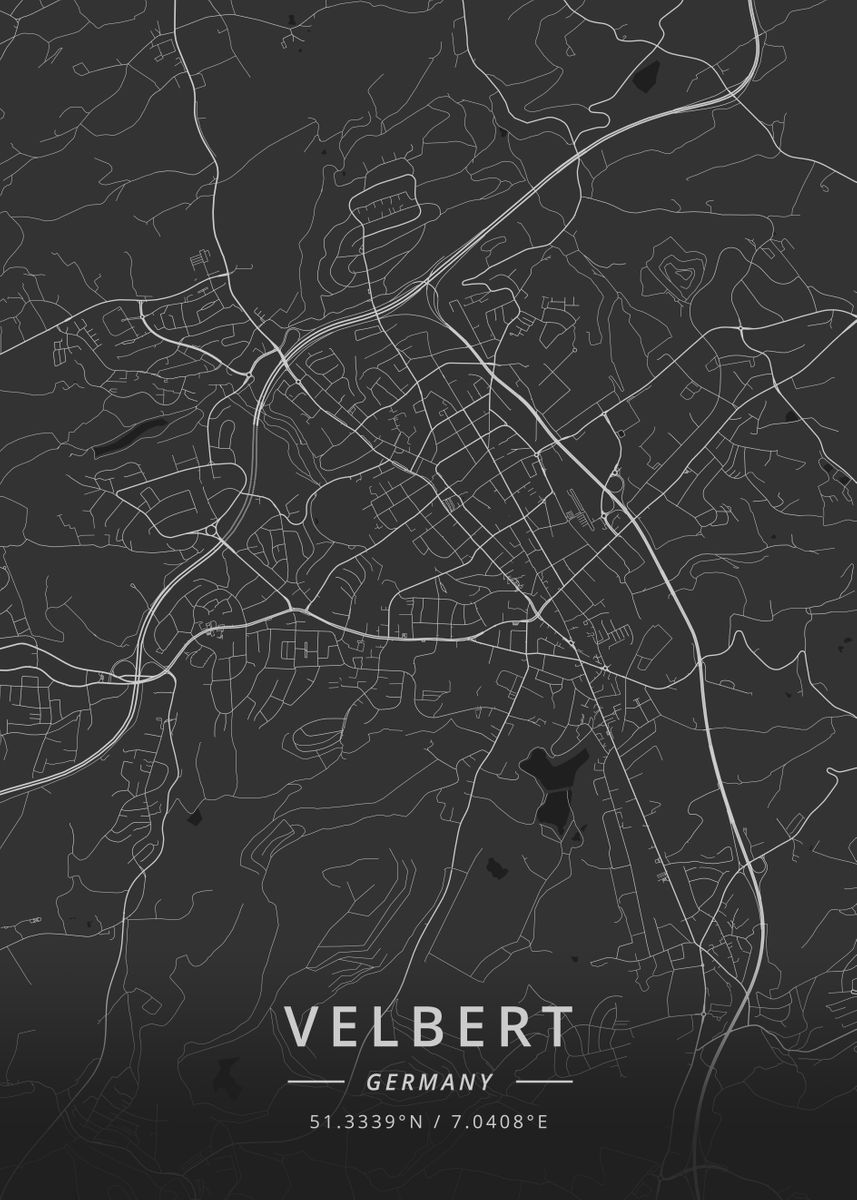 'Velbert Germany' Poster, picture, metal print, paint by Designer Map ...