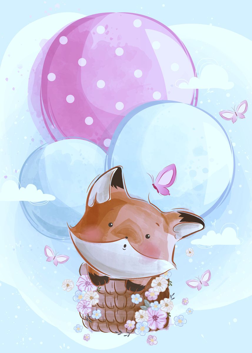 'Cute Fox' Poster, picture, metal print, paint by Snazzy | Displate