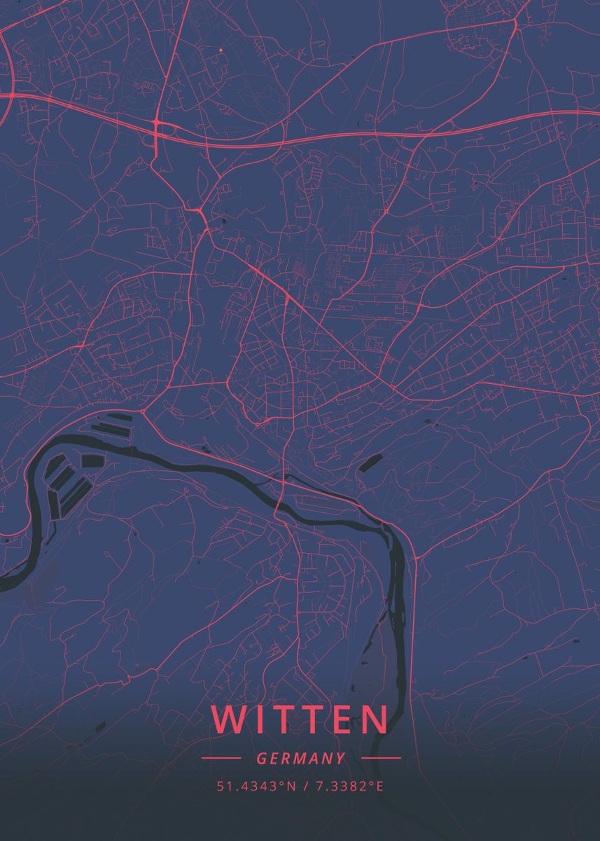 'Witten Germany' Poster, picture, metal print, paint by Designer Map ...