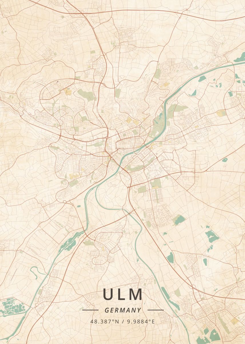 'Ulm Germany' Poster, picture, metal print, paint by Designer Map Art ...