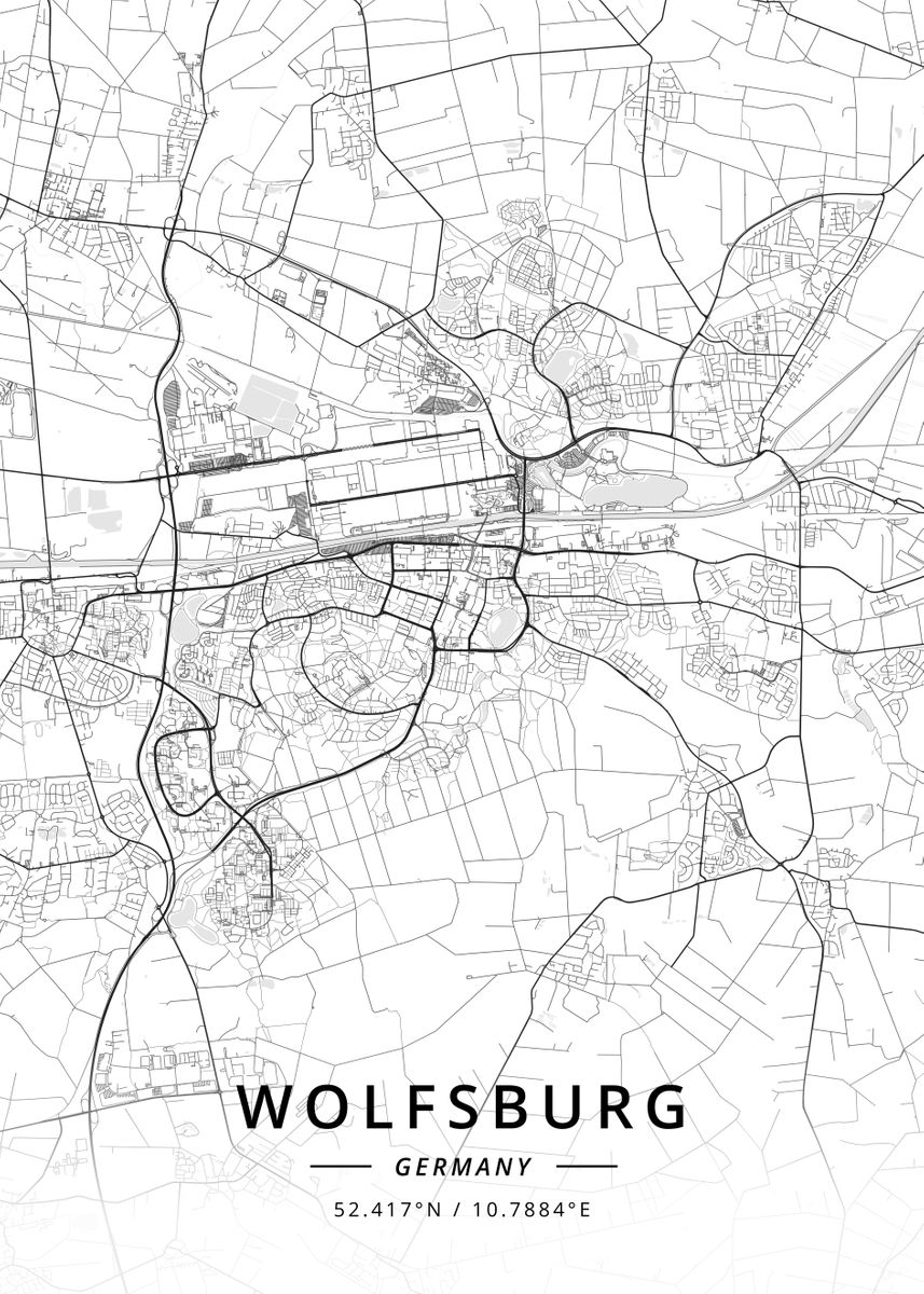 'Wolfsburg Germany' Poster, picture, metal print, paint by Designer Map ...