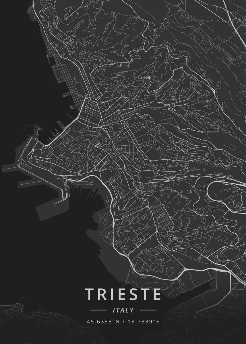 'Trieste Italy' Poster, picture, metal print, paint by Designer Map Art ...