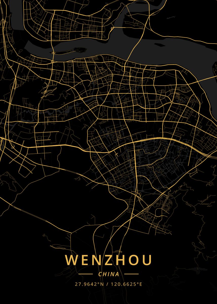 'Wenzhou China' Poster, picture, metal print, paint by Designer Map Art ...
