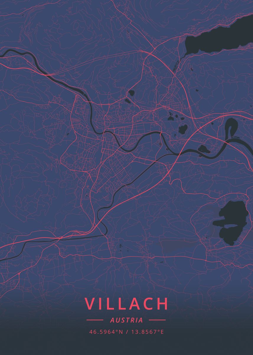 'Villach Austria' Poster, picture, metal print, paint by Designer Map ...