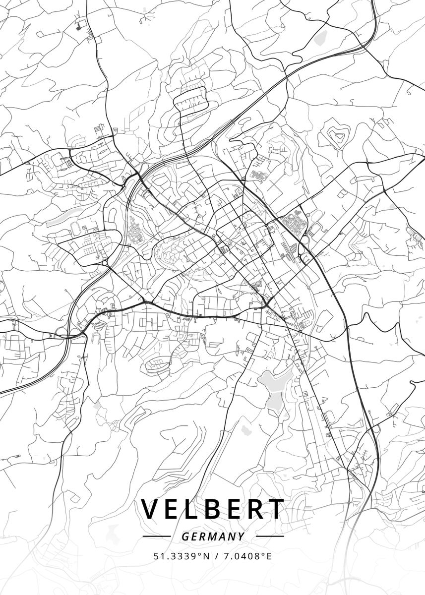 'Velbert Germany' Poster, picture, metal print, paint by Designer Map ...