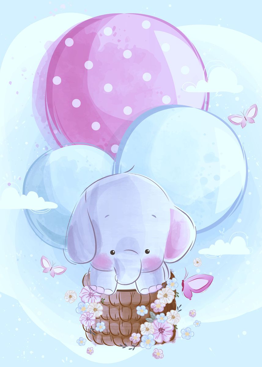 'Cute Elephant' Poster, picture, metal print, paint by Snazzy | Displate