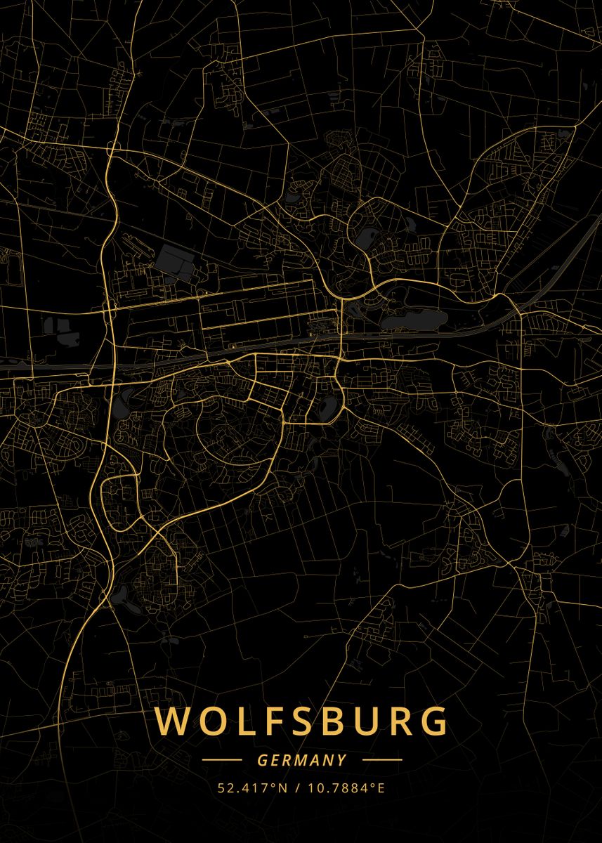 'Wolfsburg Germany' Poster, picture, metal print, paint by Designer Map ...