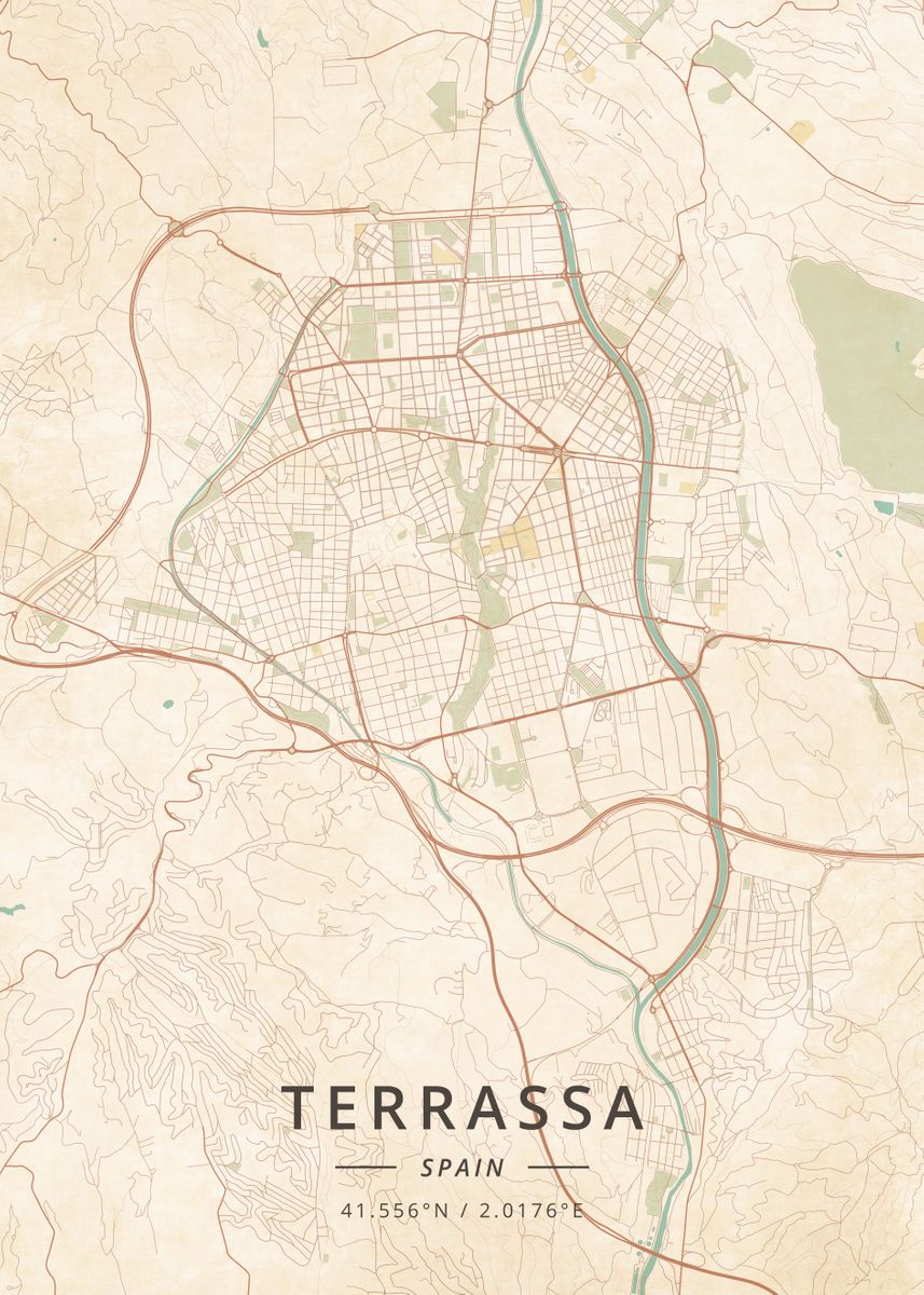 'Terrassa Spain' Poster, picture, metal print, paint by Designer Map ...