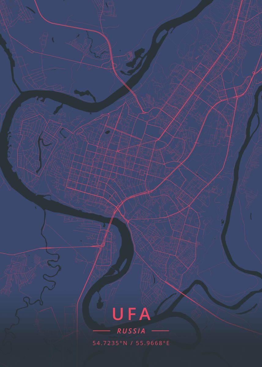 'Ufa Russia' Poster, picture, metal print, paint by Designer Map Art ...