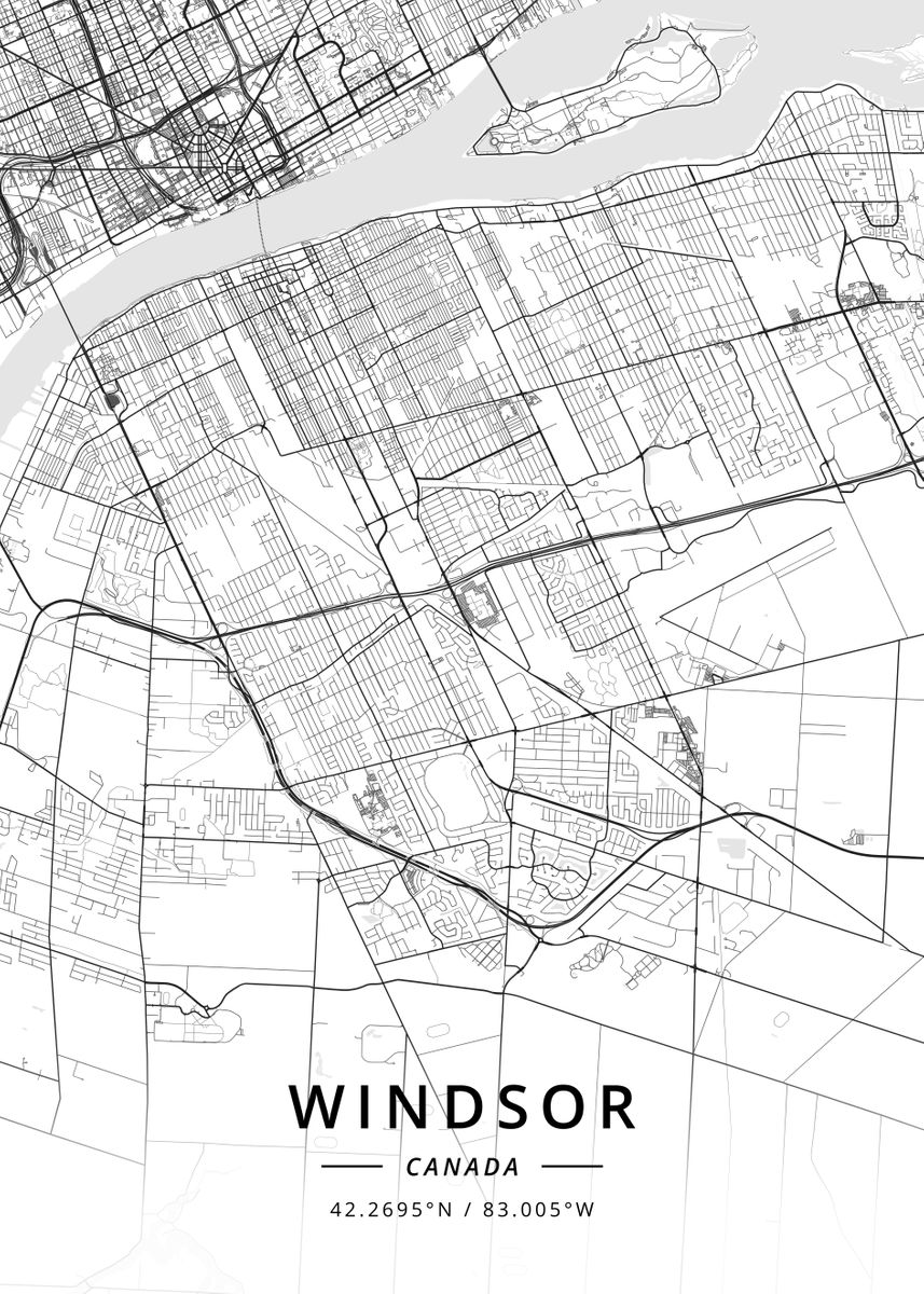 'Windsor Canada' Poster, picture, metal print, paint by Designer Map ...
