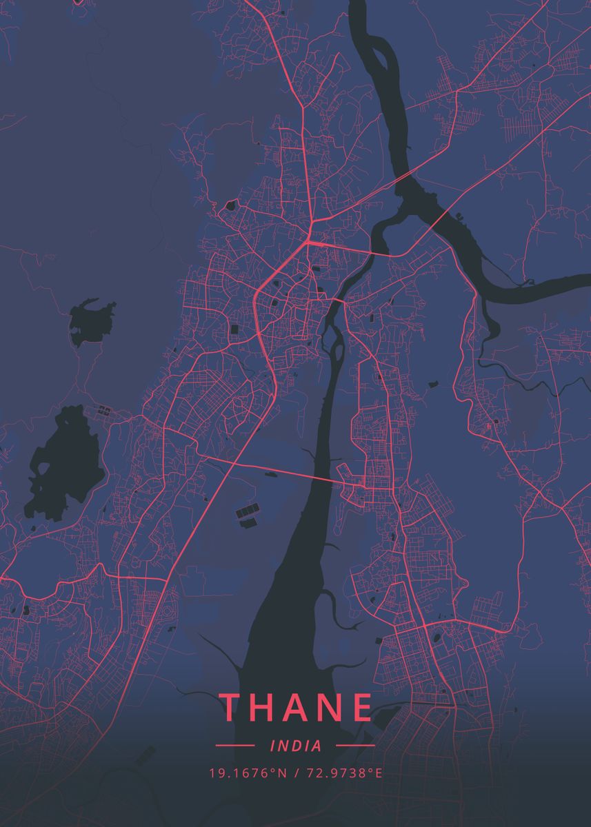 'Thane India' Poster, picture, metal print, paint by Designer Map Art ...