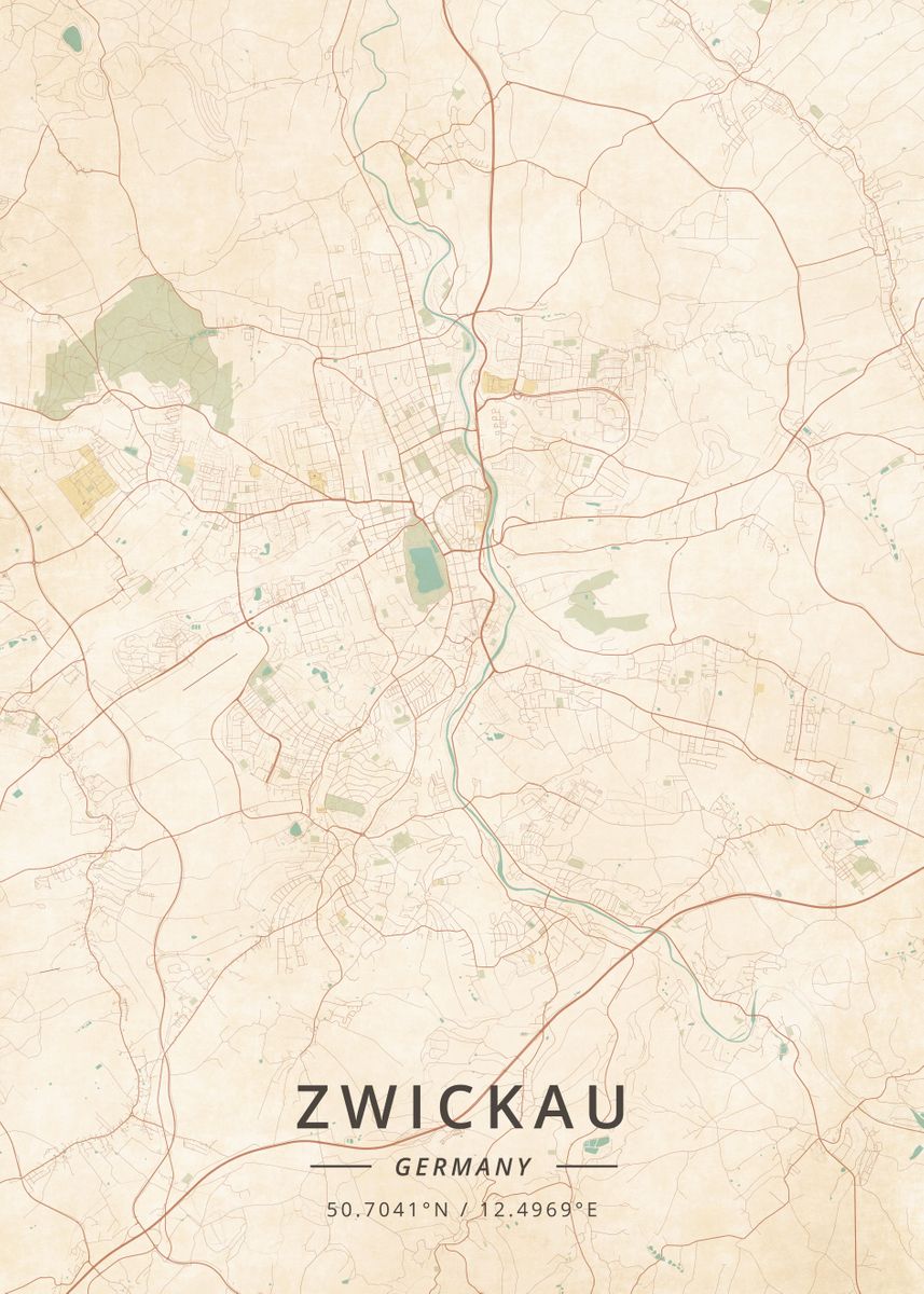 'Zwickau Germany' Poster, picture, metal print, paint by Designer Map ...