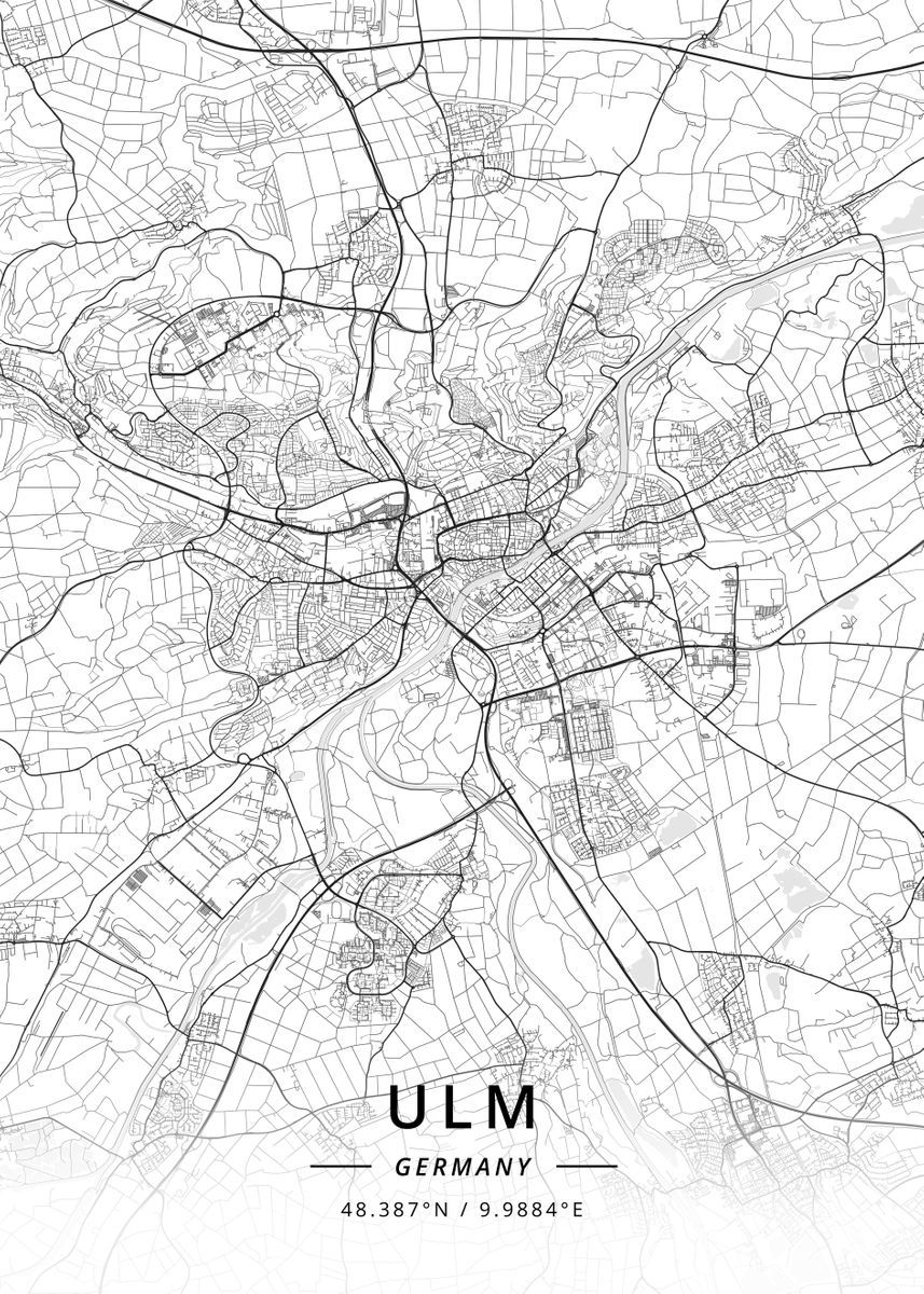 'Ulm Germany' Poster, picture, metal print, paint by Designer Map Art ...