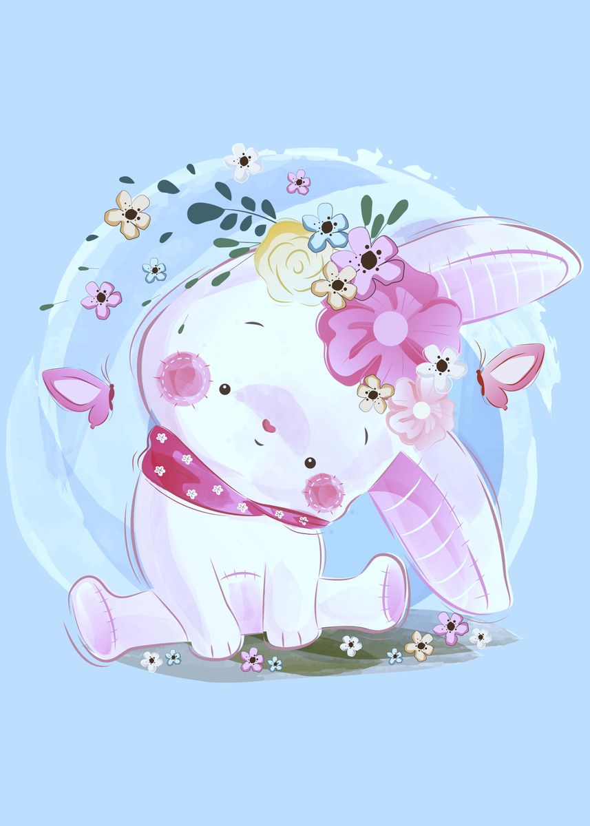 'Cute Bunny' Poster, picture, metal print, paint by Snazzy | Displate