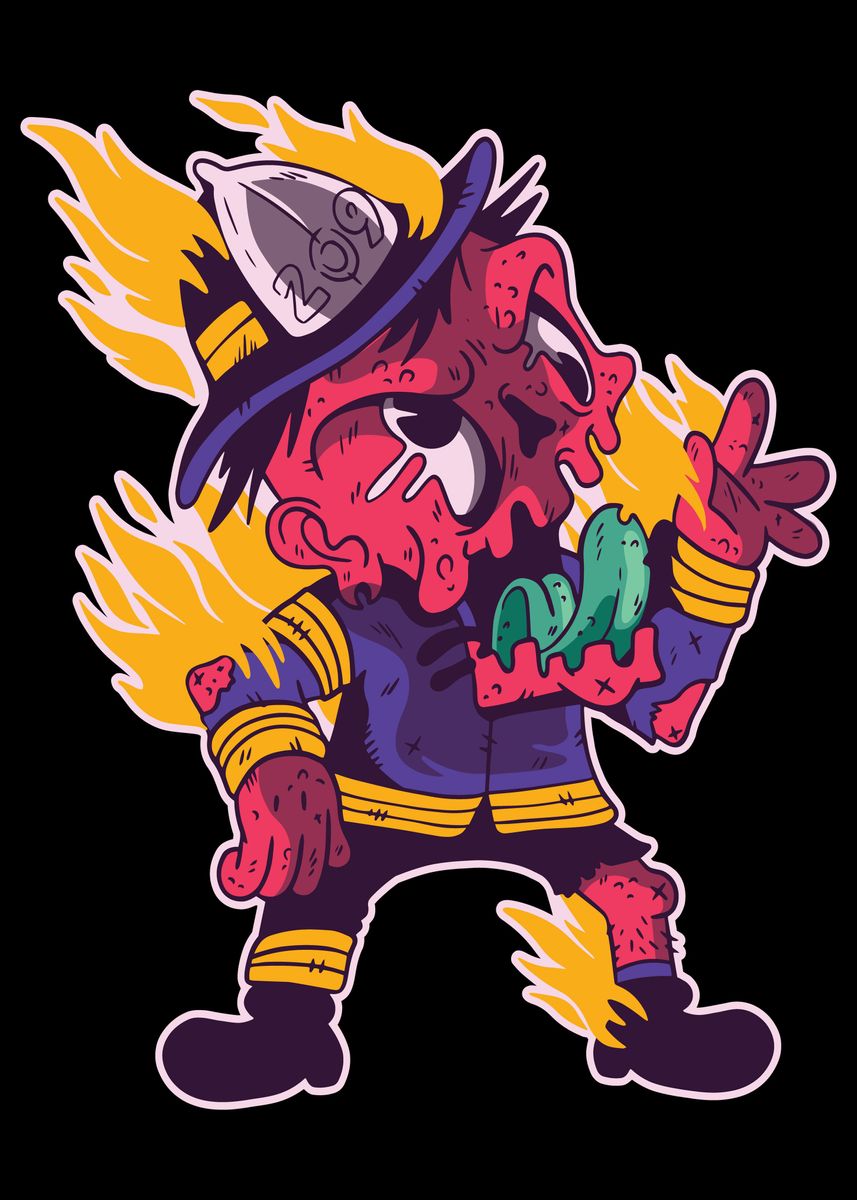 'Zombie Firefighter' Poster, picture, metal print, paint by Wonderful ...