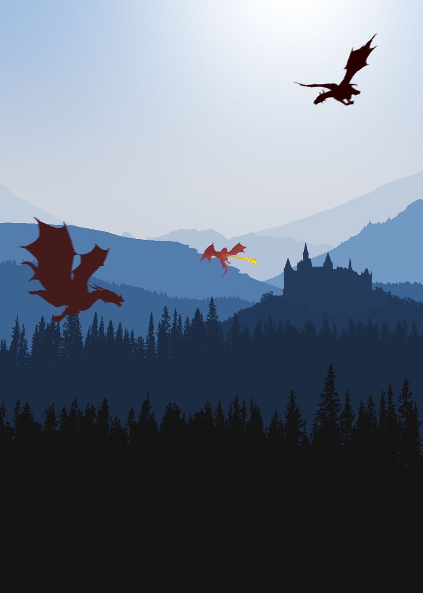 'Dragons Minimalist' Poster, picture, metal print, paint by Nelfein ...