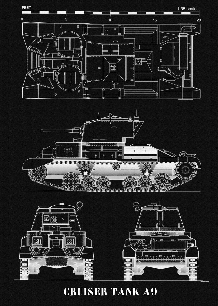 'CRUISER TANK A9' Poster, picture, metal print, paint by Blueprint ...
