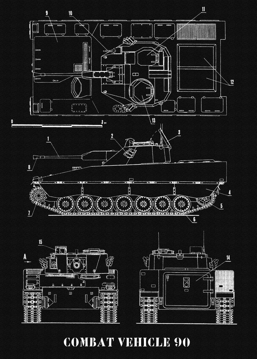 'COMBAT VEHICLE 90' Poster, picture, metal print, paint by Blueprint ...