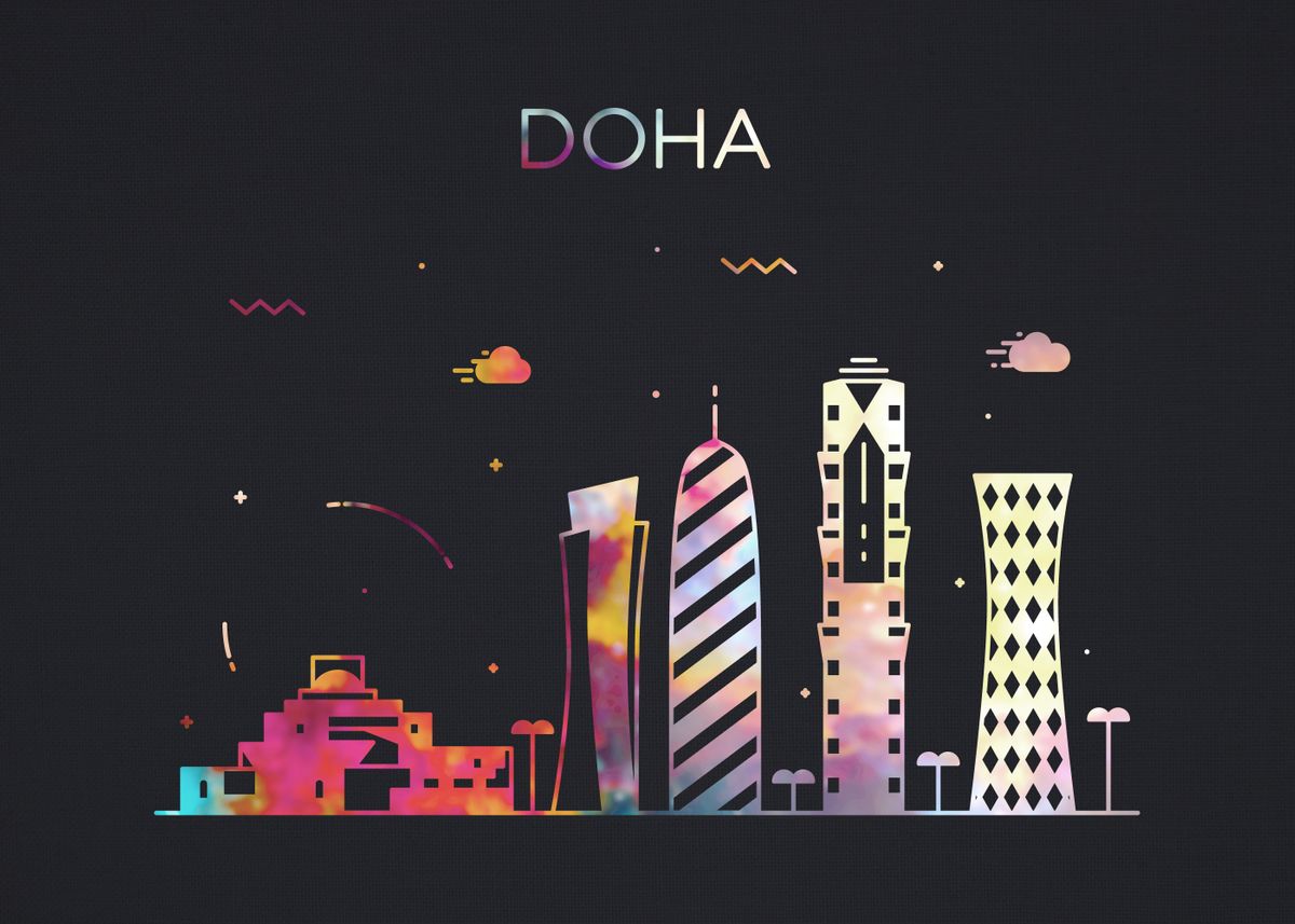 'Doha Qatar City Skyline' Poster by Design Turnpike | Displate