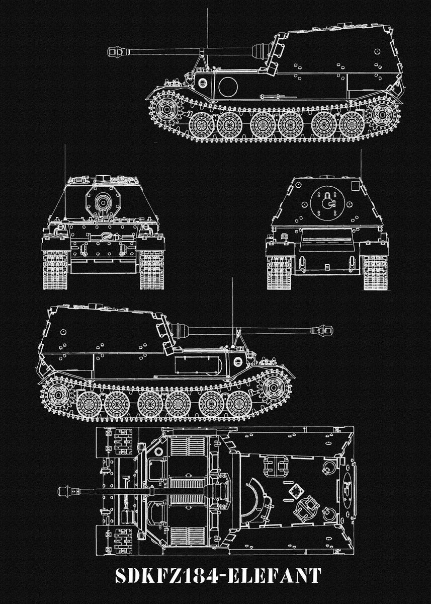 'SDKFZ 184 ELEFANT' Poster, picture, metal print, paint by Blueprint ...