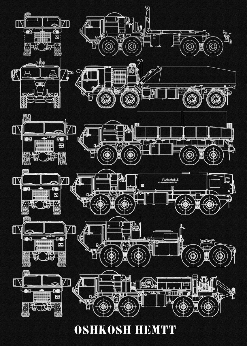 'OSHKOSH HEMTT' Poster, picture, metal print, paint by Blueprint Expert ...