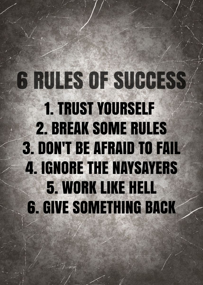 'Arnolds 6 Rules Quote' Poster, picture, metal print, paint by Lucky ...