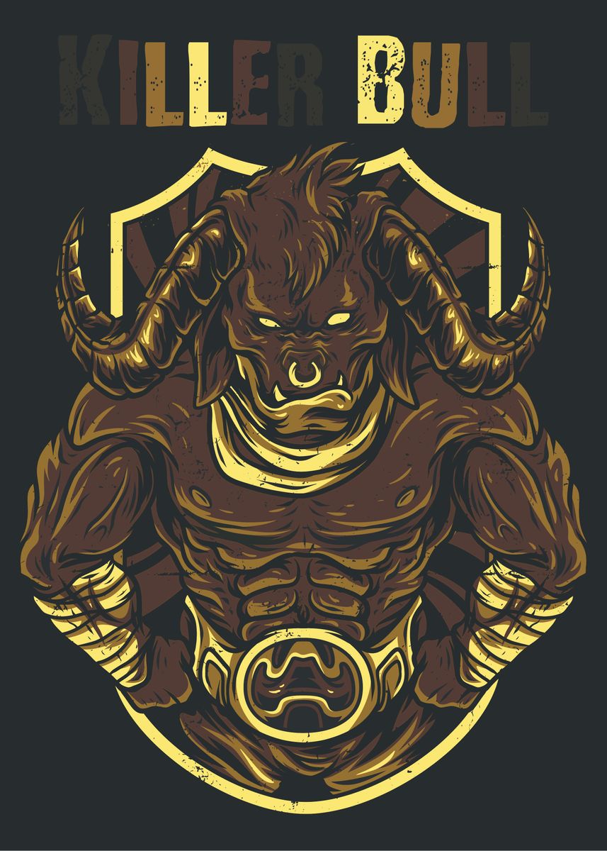 'Killer Bull' Poster, picture, metal print, paint by Snazzy | Displate