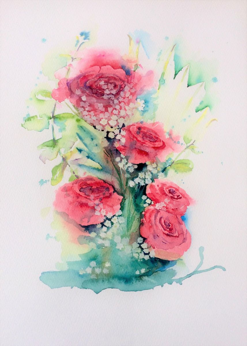 'Red Roses' Poster, picture, metal print, paint by Geoff Hawkins | Displate