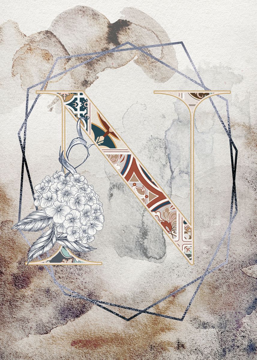 'Capital Letter N Monogram' Poster by Tracey Krause | Displate