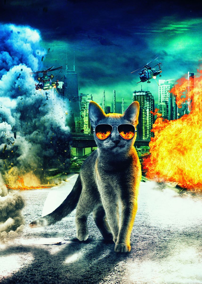 'The Cute Cinematic Cat V02' Poster, picture, metal print, paint by ...