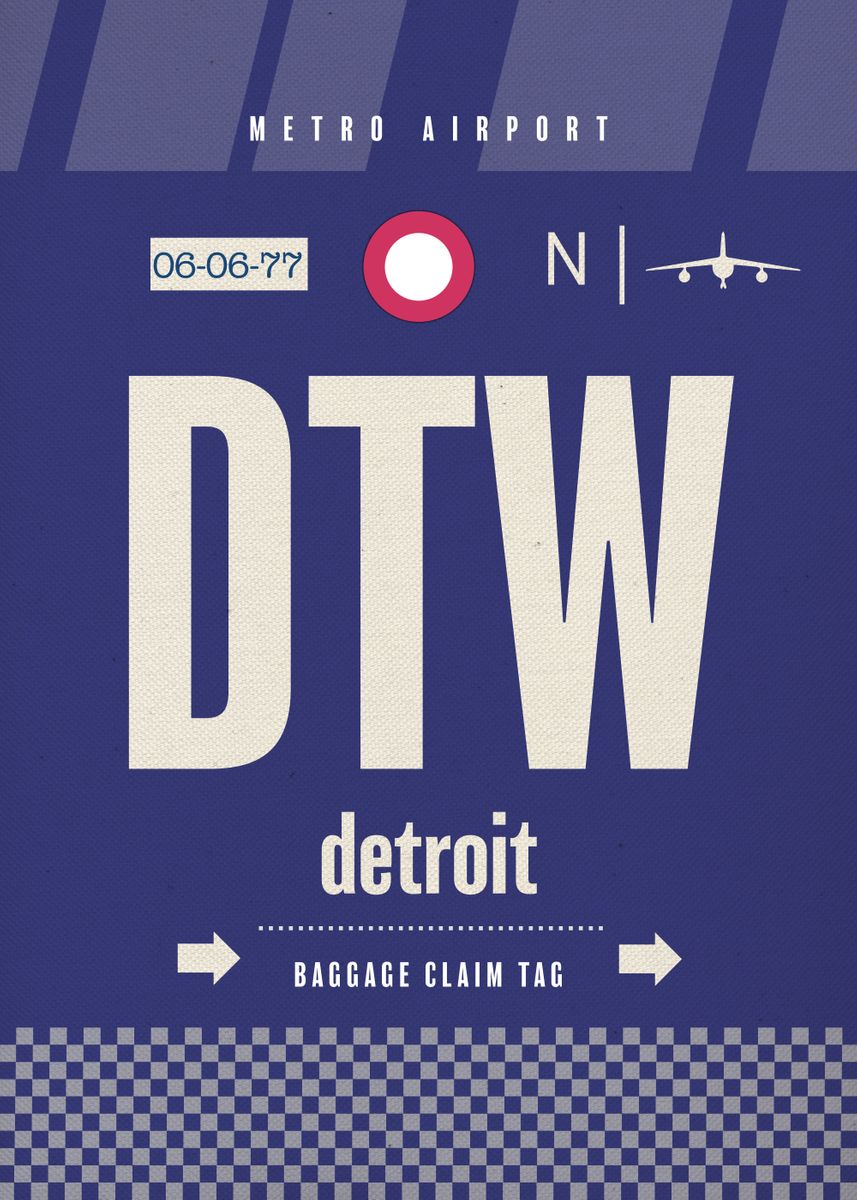 'Detroit DTW Airplane Tag' Poster by Design Turnpike | Displate