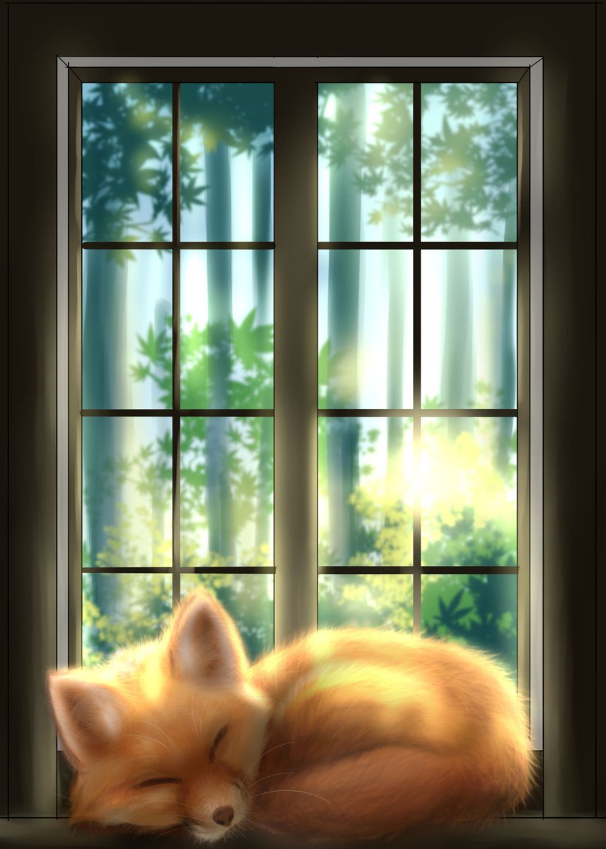 'Fox on window' Poster, picture, metal print, paint by Elisabetta Luana ...