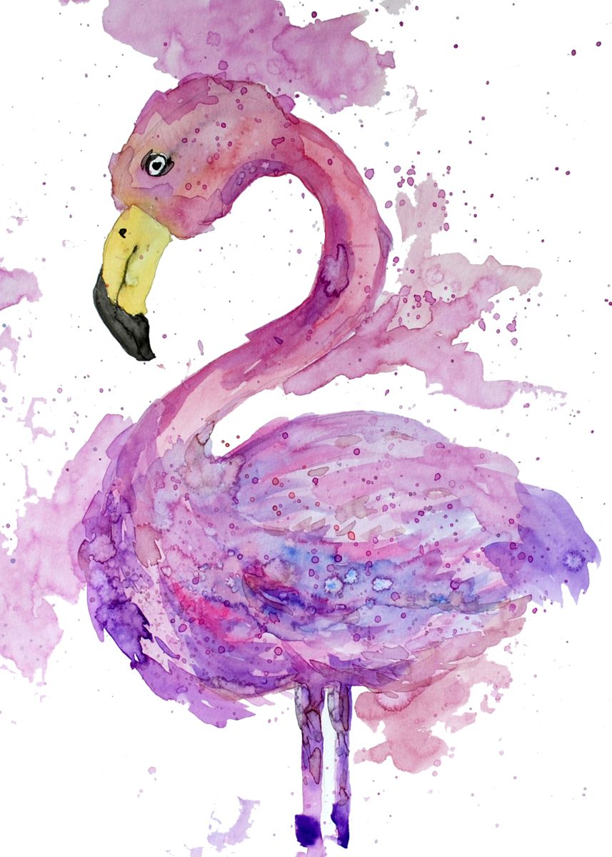 'Purple Flamingo Watercolor' Poster, picture, metal print, paint by ...