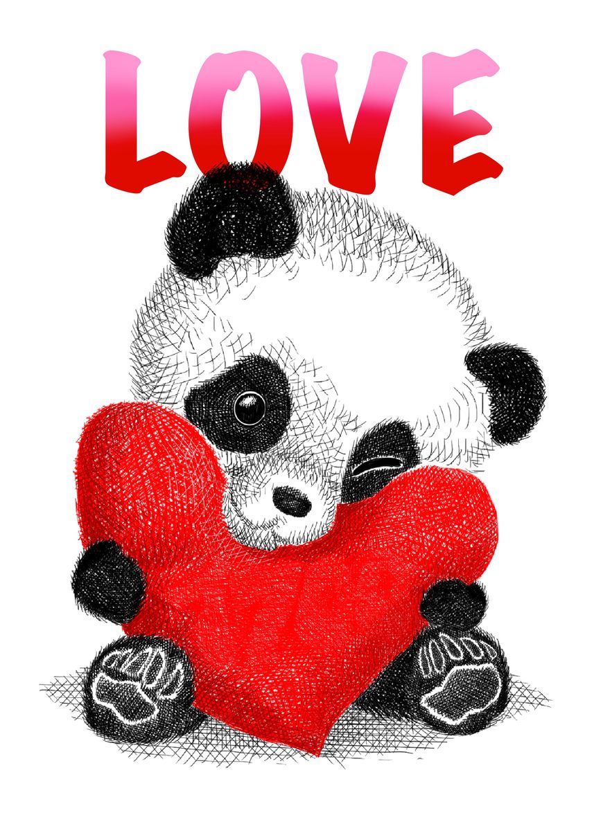 'PANDA LOVE' Poster, picture, metal print, paint by ...