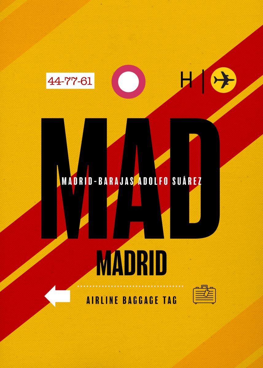 'Madrid MAD Airport Code' Poster, picture, metal print, paint by Design ...