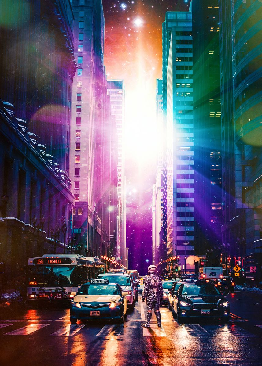 'City Lights ' Poster, picture, metal print, paint by seam less | Displate