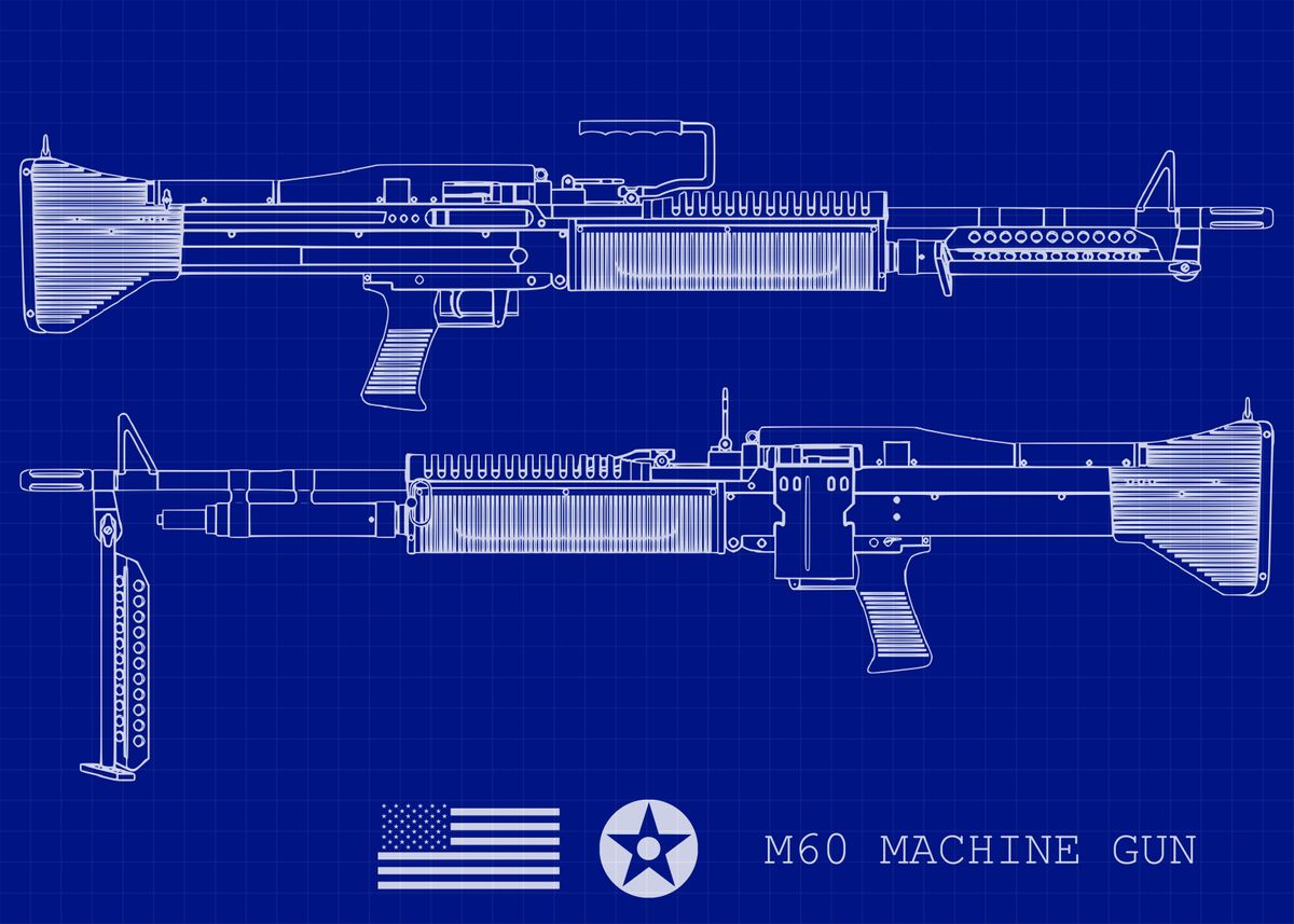 'M60 Machine Gun Blueprint' Poster by Atomic Chinook | Displate