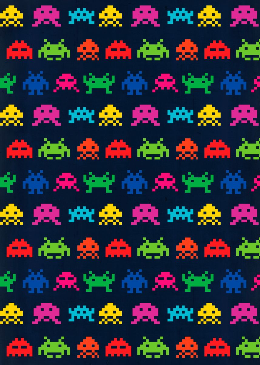 'SPACE INVADERS ATTACK' Poster, picture, metal print, paint by PIXLTEES ...