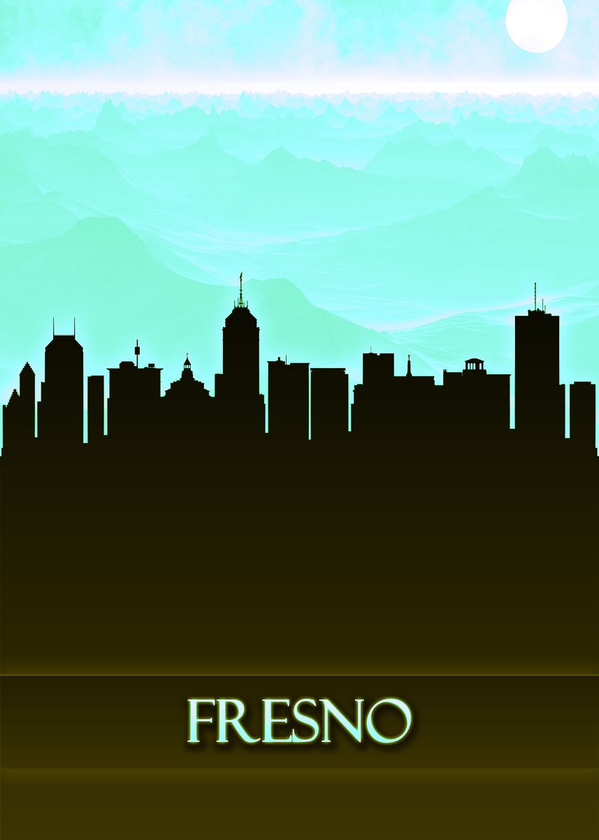 'Fresno City Skyline' Poster, picture, metal print, paint by Towseef ...