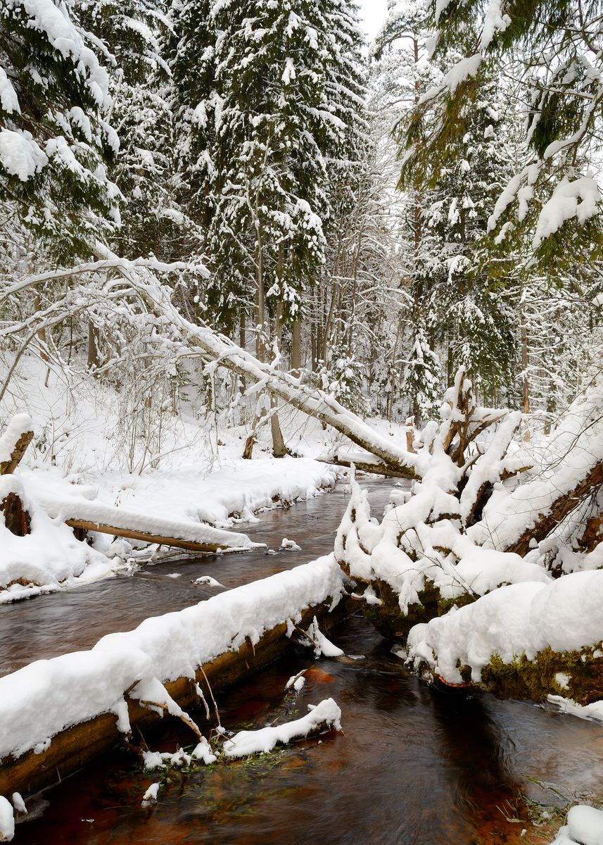 'Winter River Valley Landsc' Poster, picture, metal print, paint by ...