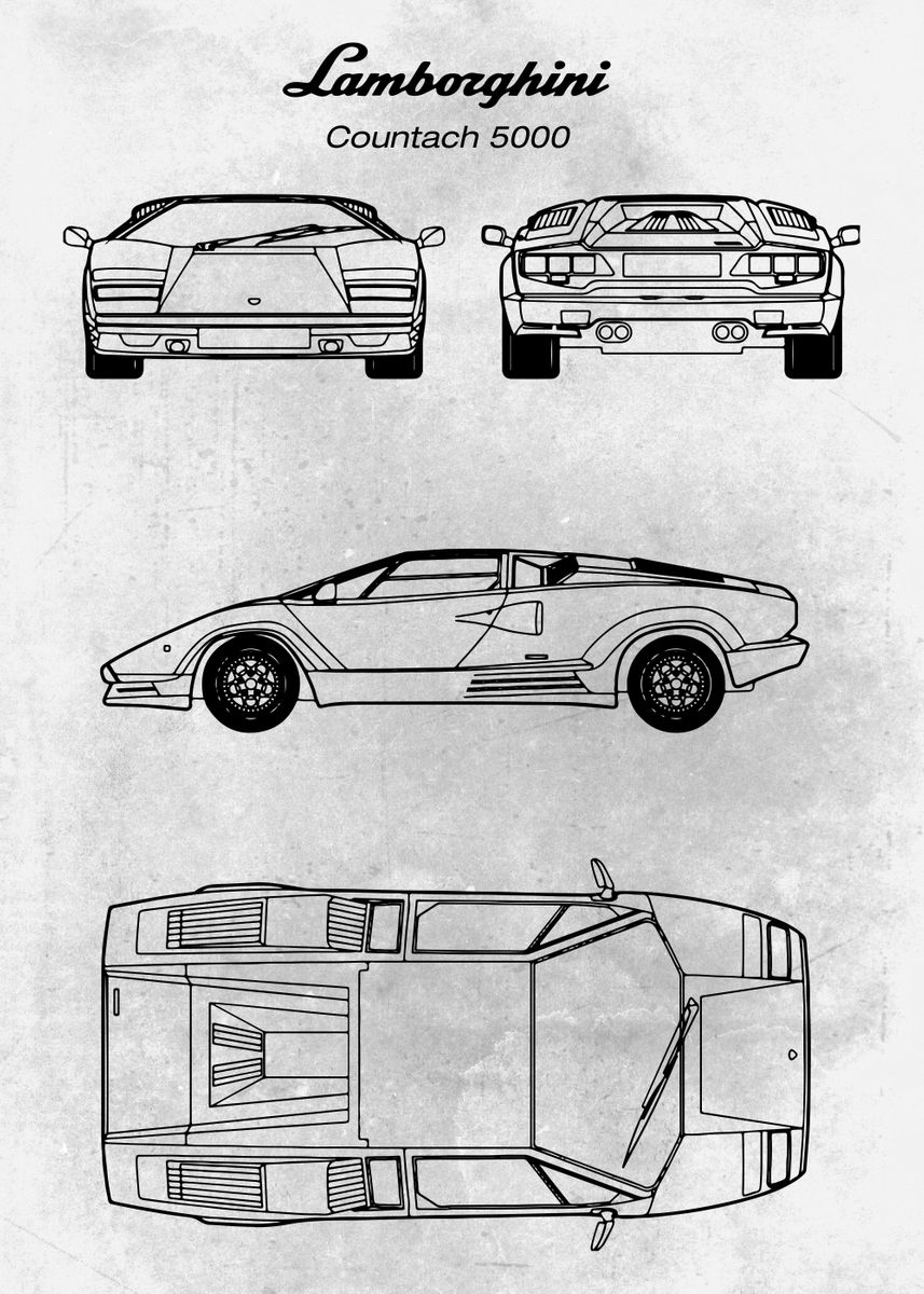 'No114 Lambo Countach 5000' Poster, picture, metal print, paint by ...