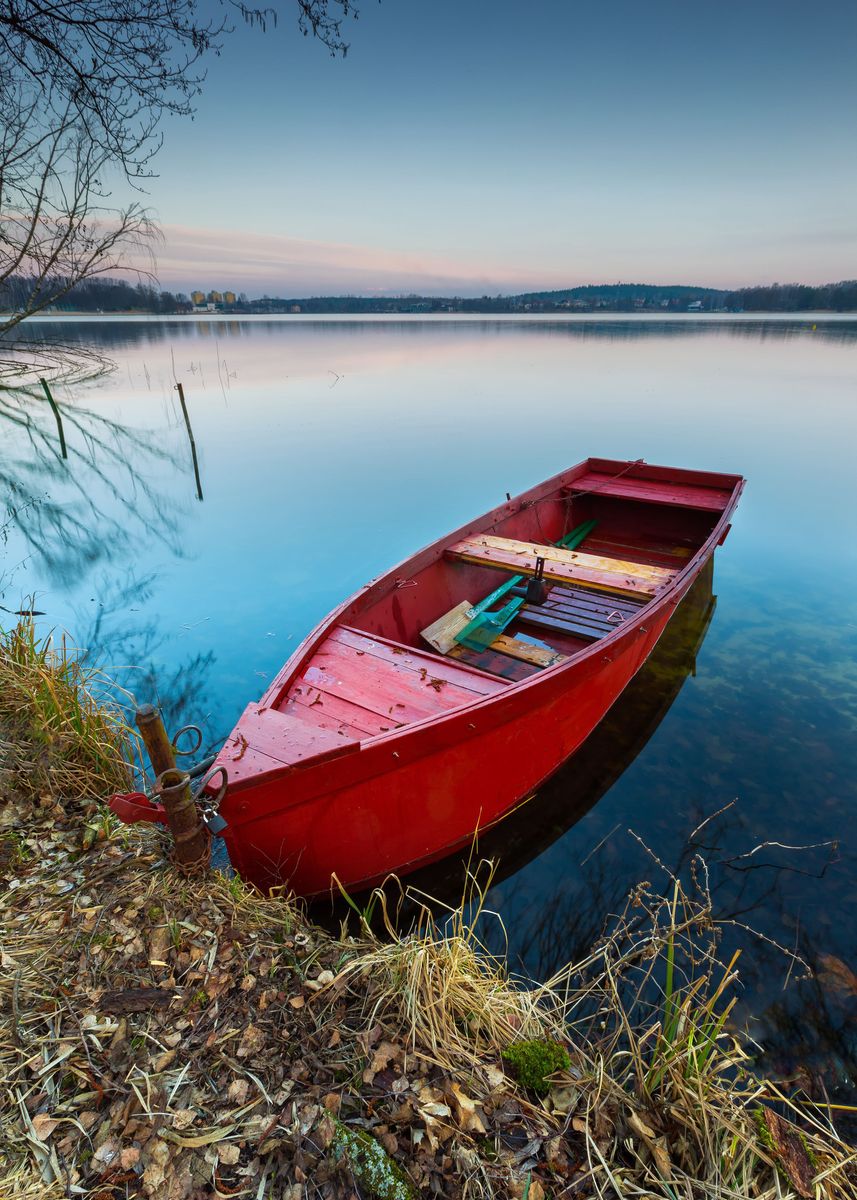 'Lake Landscape With Boat' Poster, picture, metal print, paint by ...