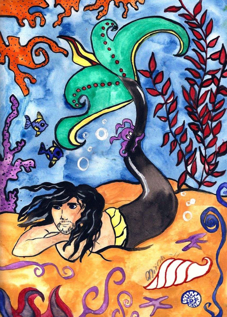 'Archie The Merman ' Poster, picture, metal print, paint by ...