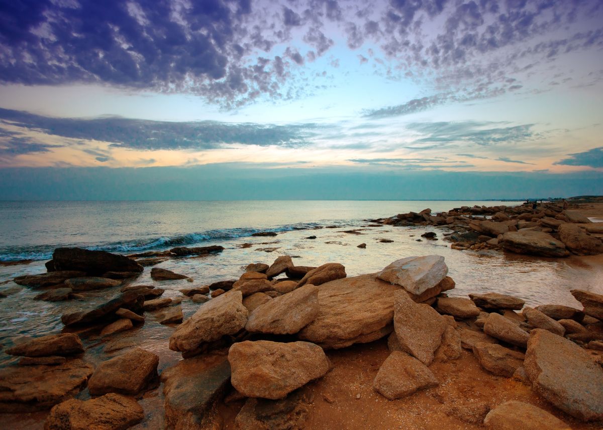 'Sunset Over Rocky Coast' Poster by Stunning Wallpapers | Displate