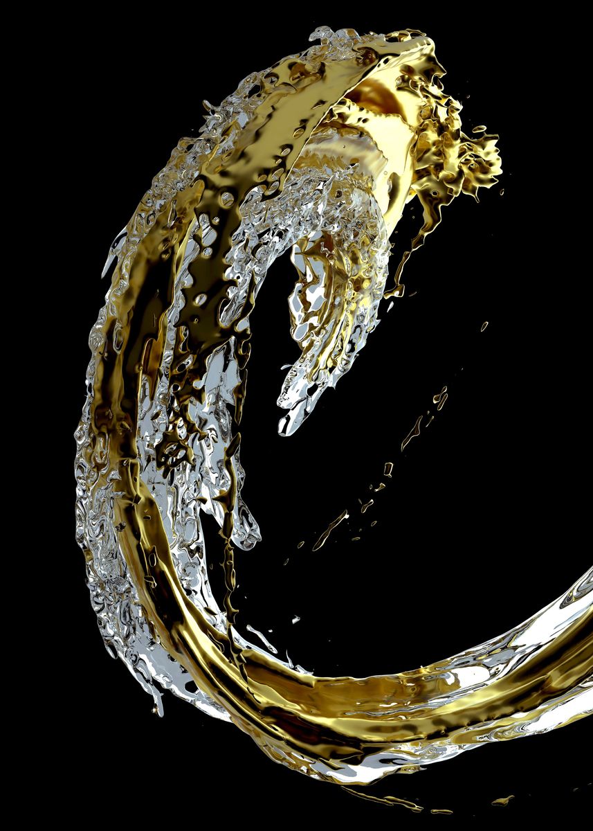'golden water splash' Poster, picture, metal print, paint by Philipp ...