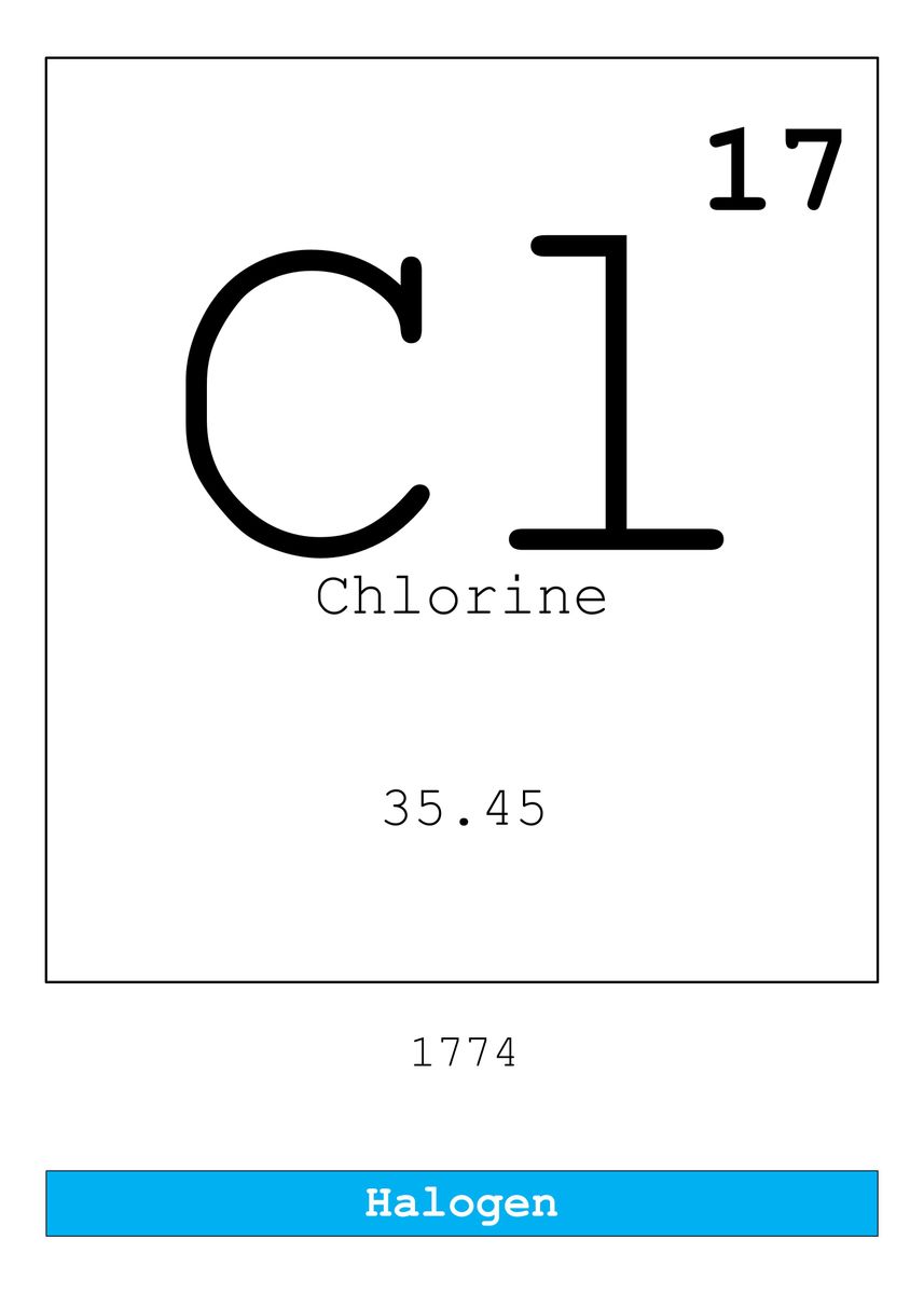 'Chlorine' Poster, picture, metal print, paint by ChemECool | Displate