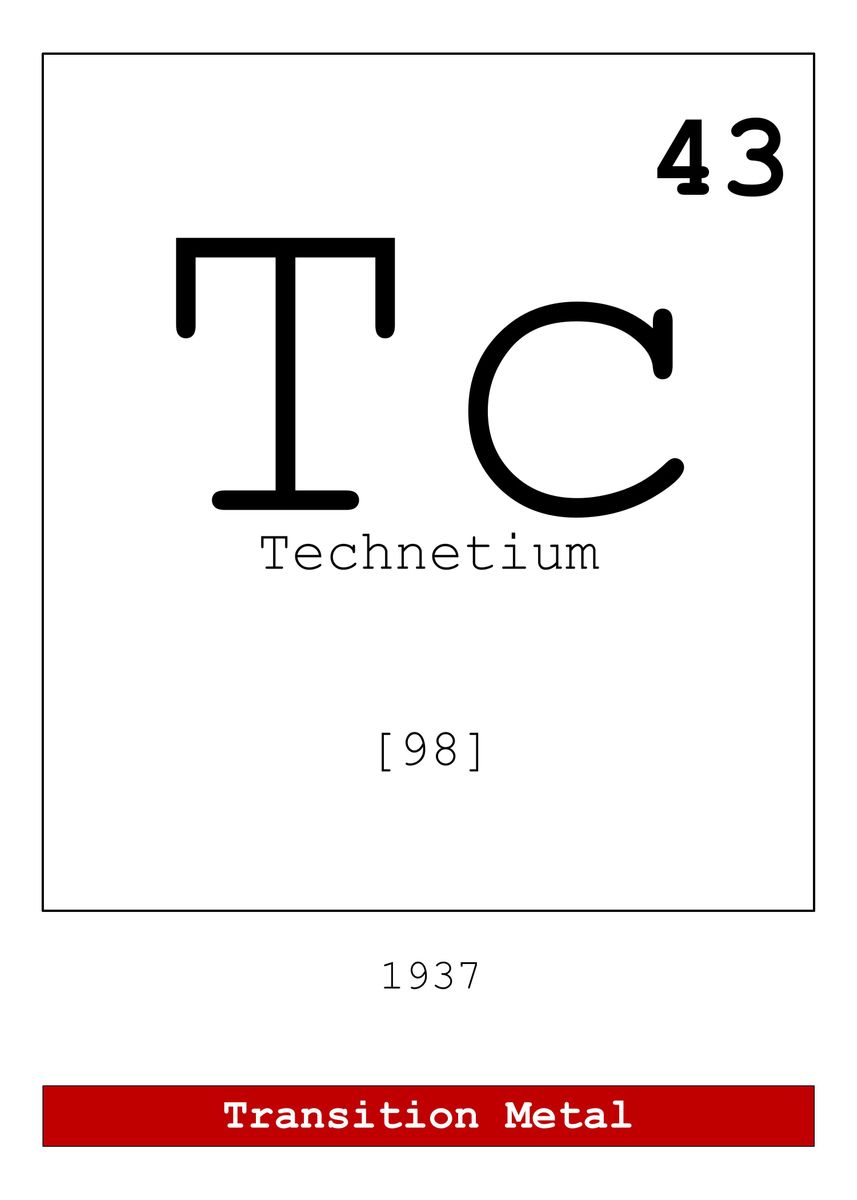 'Technetium' Poster, picture, metal print, paint by ChemECool | Displate